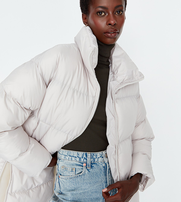 Buy Trendyol Oversized Side Zipper Detailed Inflatable Jacket In White ...