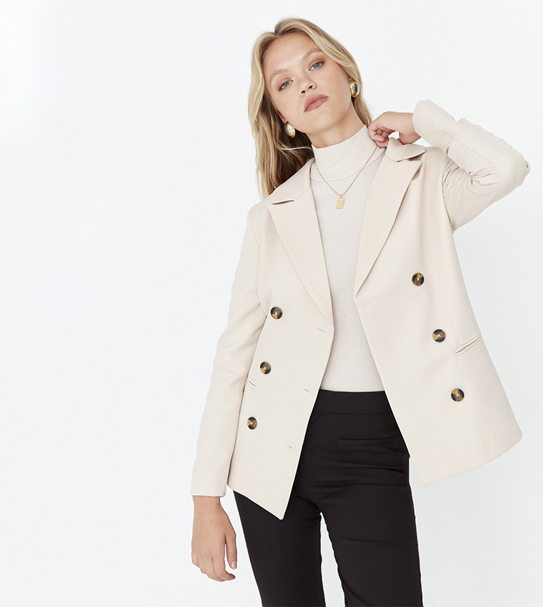 Buy Trendyol Double Breasted Blazer Jacket In Beige | 6thStreet Kuwait