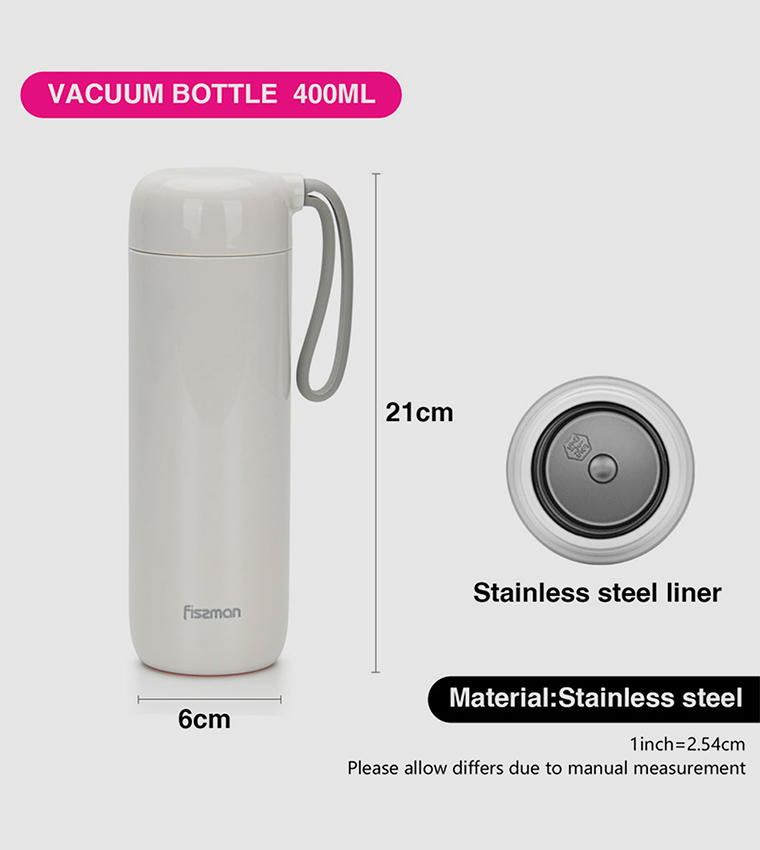Buy Fissman Never Spill Over Stainless Steel Thermos Flask White 400ml ...