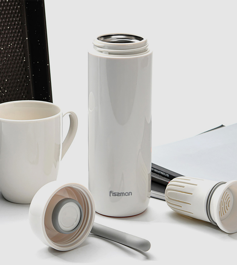Buy Fissman Never Spill Over Stainless Steel Thermos Flask White 400ml ...