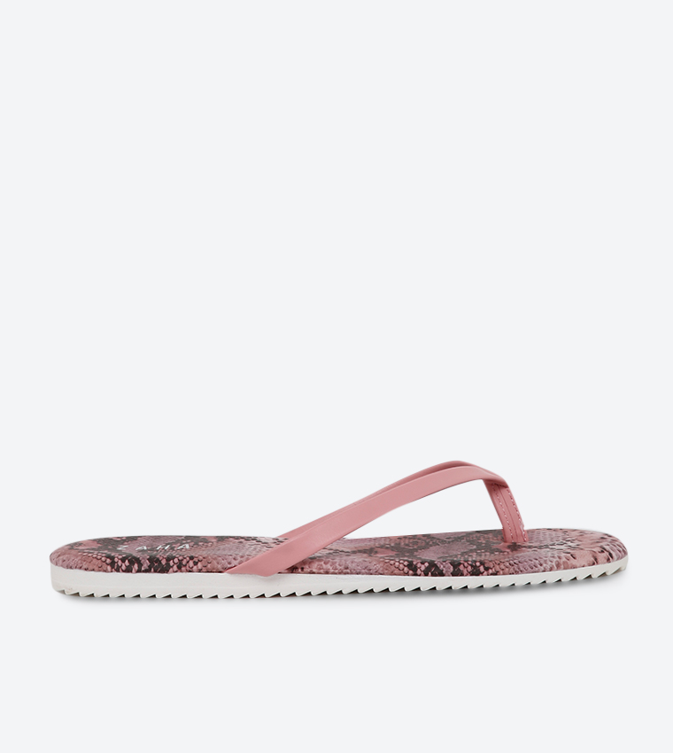 Buy ZAHA @ CCC Snake Skin Effect Round Toe Stylish Flip Flop Pink In ...