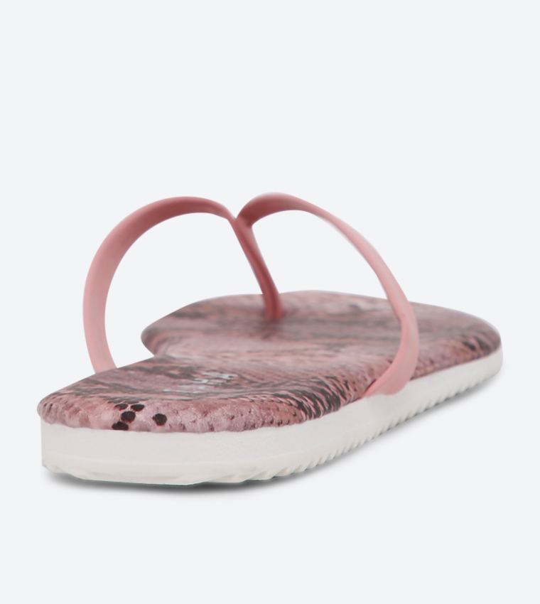 Buy ZAHA @ CCC Snake Skin Effect Round Toe Stylish Flip Flop Pink In ...