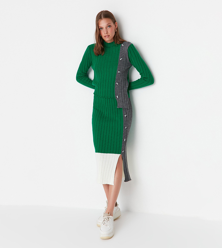 Buy Trendyol Color Block Ribbed Casual Co Ord Set In Green | 6thStreet ...