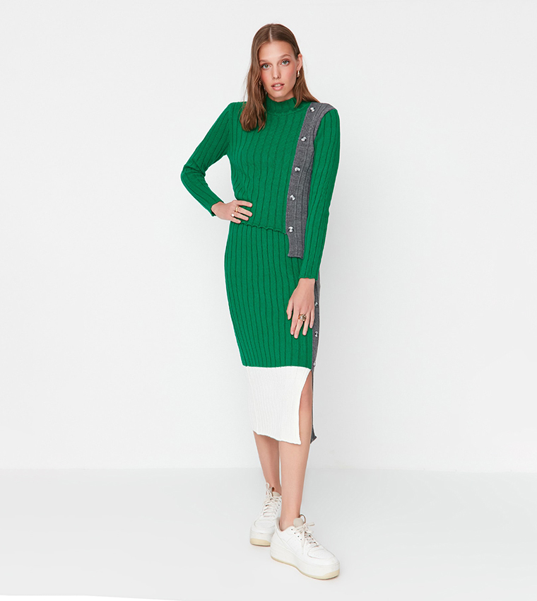Buy Trendyol Color Block Ribbed Casual Co Ord Set In Green | 6thStreet ...