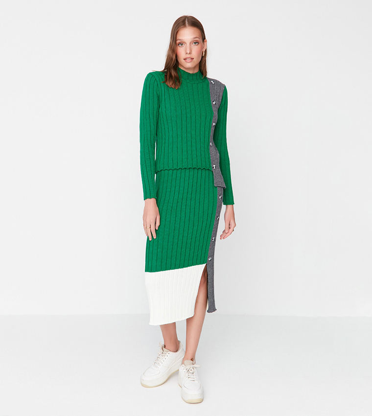 Buy Trendyol Color Block Ribbed Casual Co Ord Set In Green | 6thStreet ...