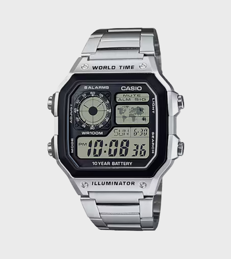 Buy Casio Square Dial Stainless Steel Strap Digital Watch In Silver ...