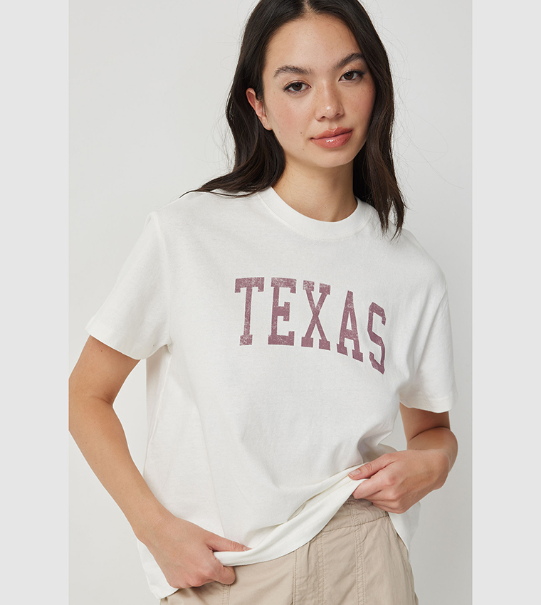 Buy Ardene Printed Relaxed Fit T Shirt In White | 6thStreet Qatar