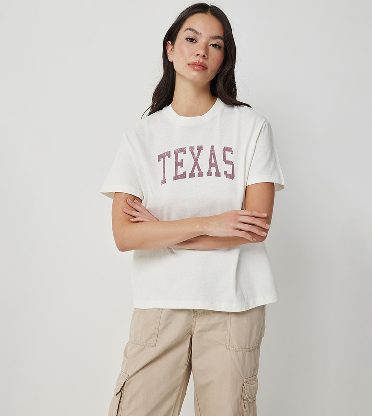 Buy Ardene Printed Relaxed Fit T Shirt In White | 6thStreet Qatar