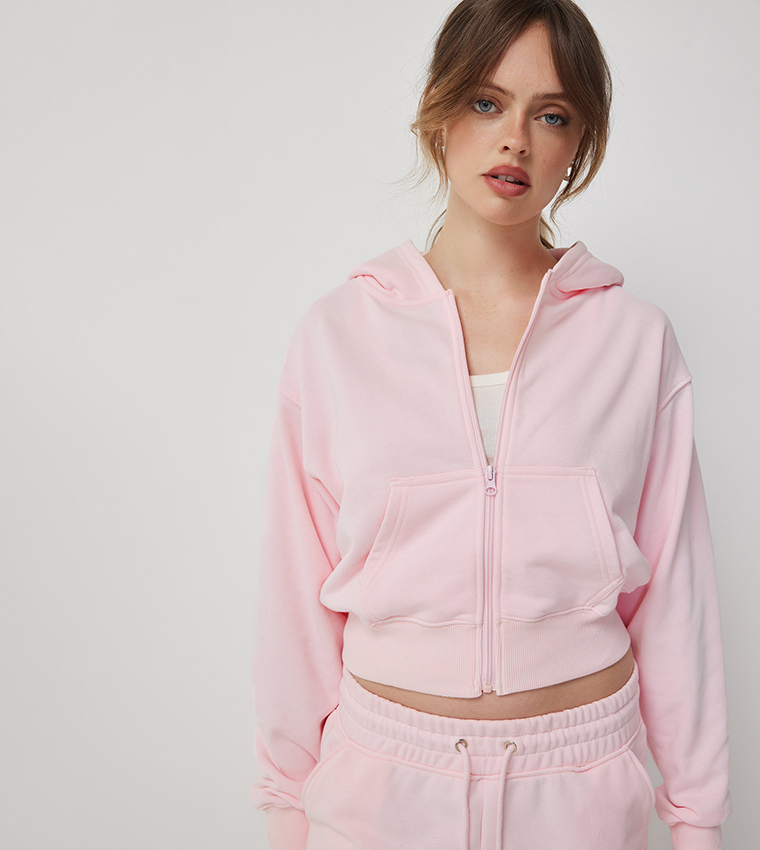 Buy Ardene Zippered Long Sleeves Crop Hoodie In Pink | 6thStreet UAE