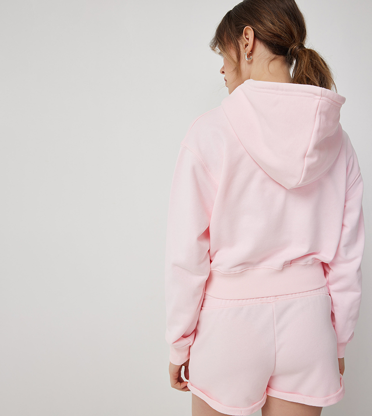 Buy Ardene Zippered Long Sleeves Crop Hoodie In Pink | 6thStreet UAE