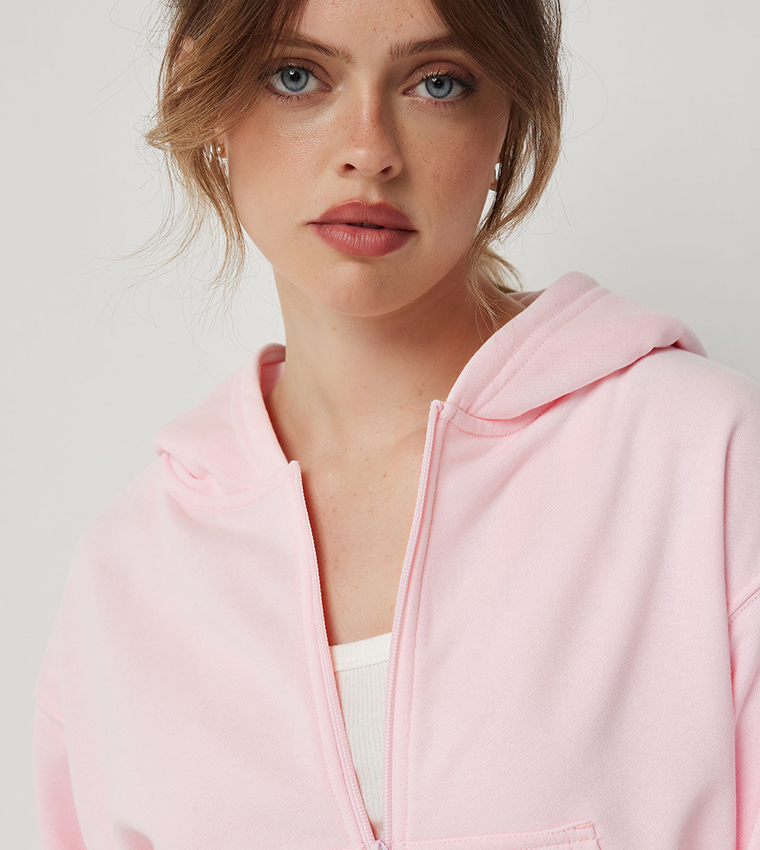 Buy Ardene Zippered Long Sleeves Crop Hoodie In Pink | 6thStreet UAE