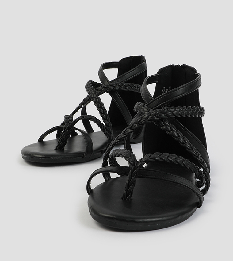Buy Ardene Braided Strap Gladiator Sandals In Black | 6thStreet Oman