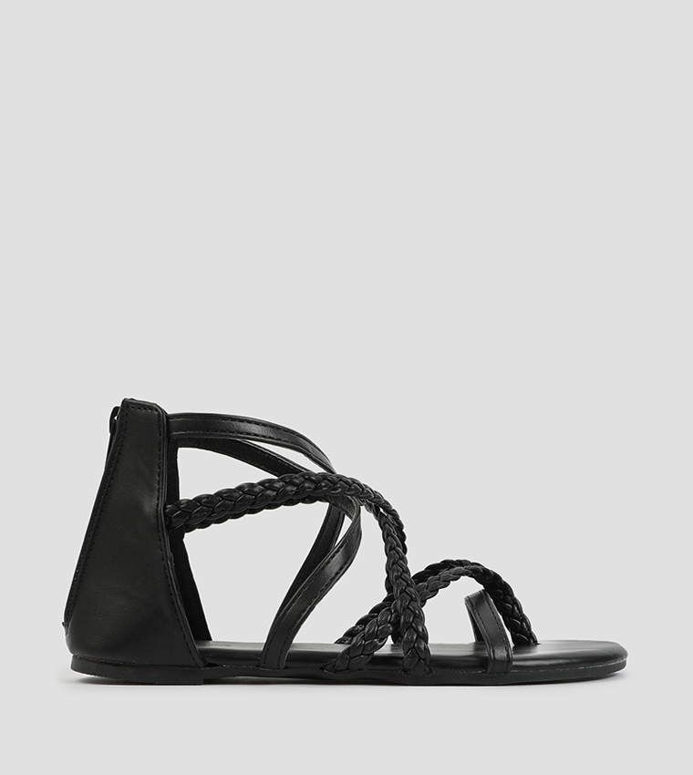 Buy Ardene Braided Strap Gladiator Sandals In Black | 6thStreet Oman