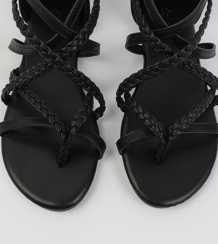 Buy Ardene Braided Strap Gladiator Sandals In Black | 6thStreet Oman