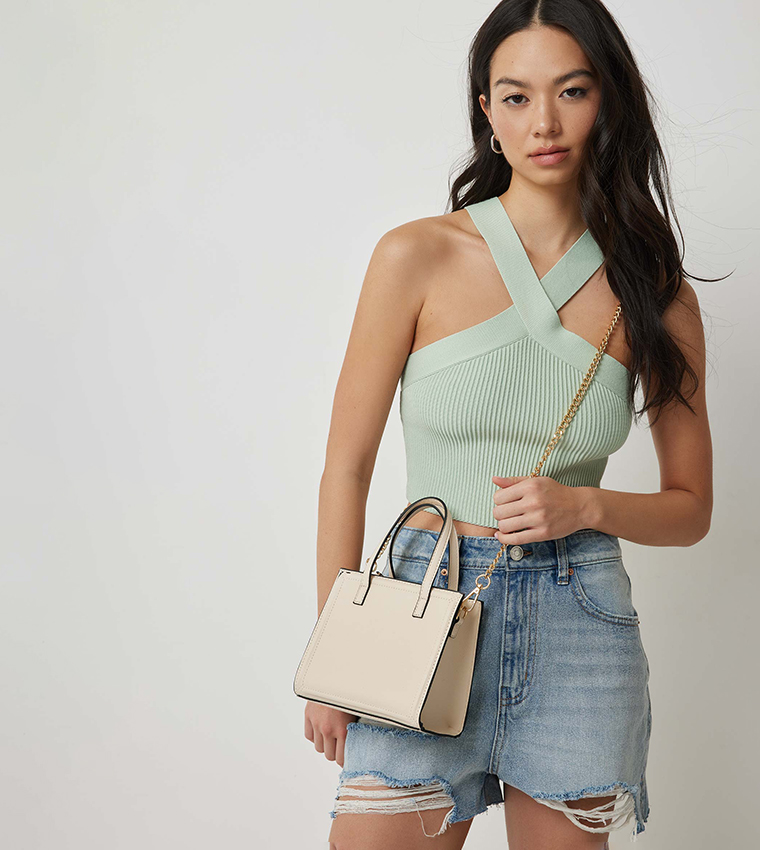 Buy Ardene Textured Mini Tote Bag With Sling In Beige | 6thStreet UAE