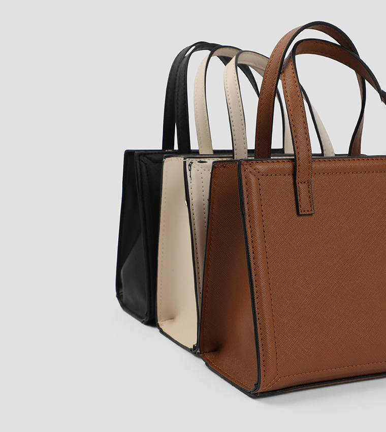 Buy Ardene Textured Mini Tote Bag With Sling In Beige | 6thStreet UAE