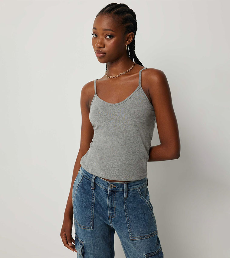 Buy Ardene Ribbed Cami Top In Dark Grey 6thStreet Saudi Arabia