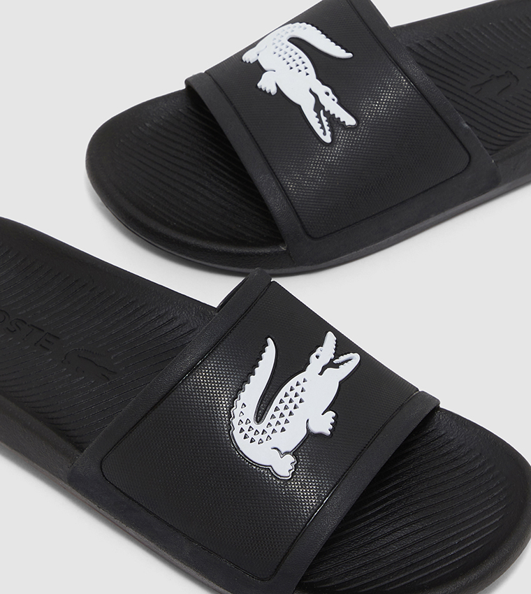 Buy Lacoste Croco Logo Embossed Slides In Black | 6thStreet UAE