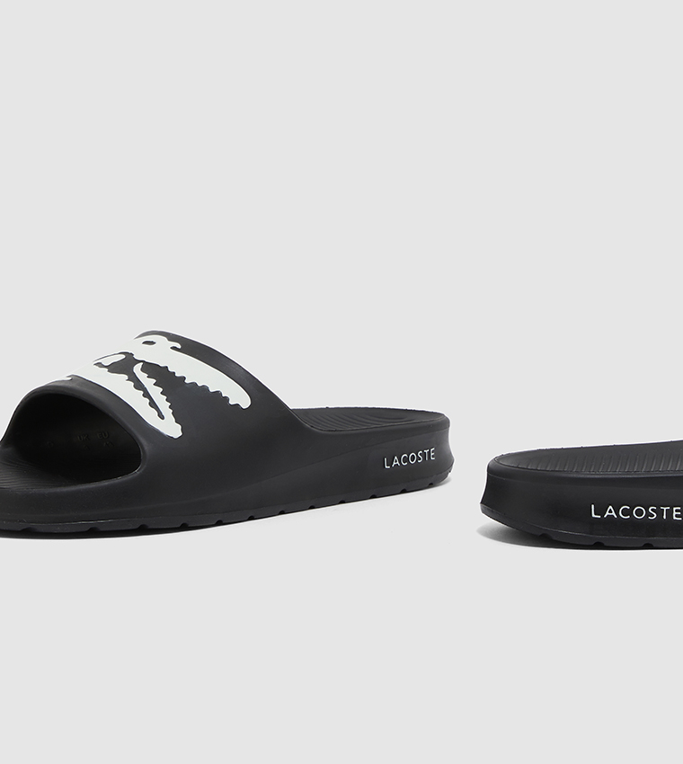 Buy Lacoste Croco Logo Embossed Slides In Black | 6thStreet UAE