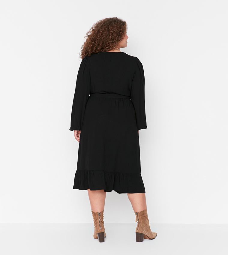 Buy Trendyol Cross Over Tie Up Flounce Midi Dress In Black | 6thStreet UAE