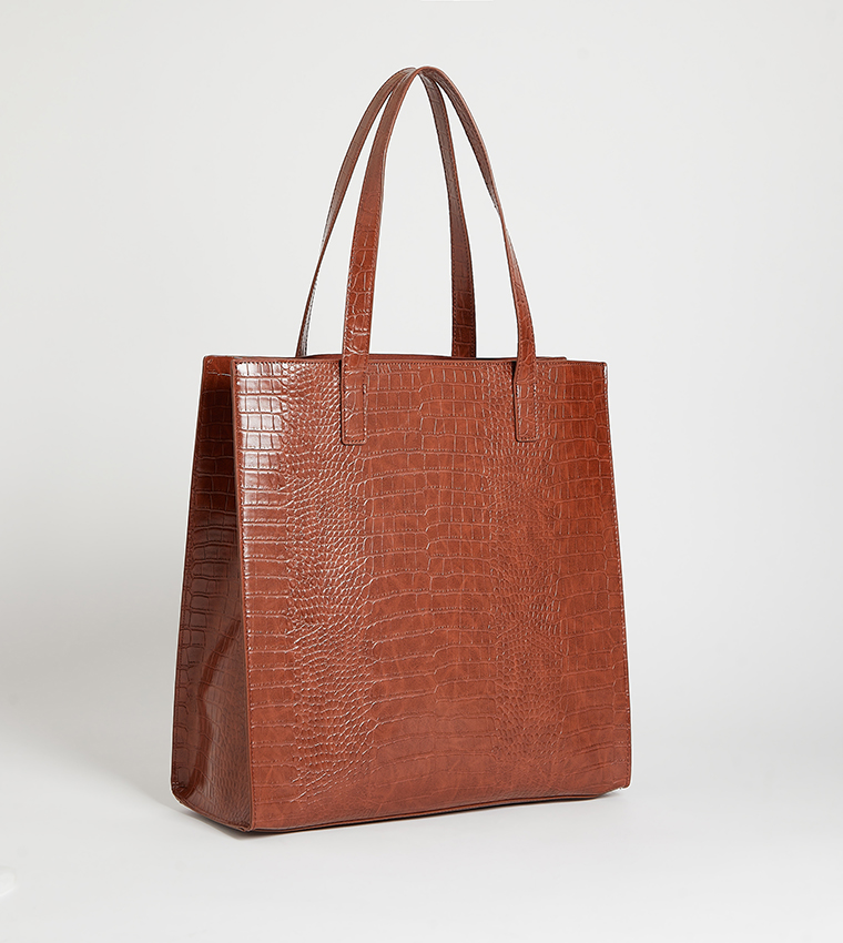 Buy Ted Baker CROCCON Textured Tote Bag In Tan | 6thStreet UAE