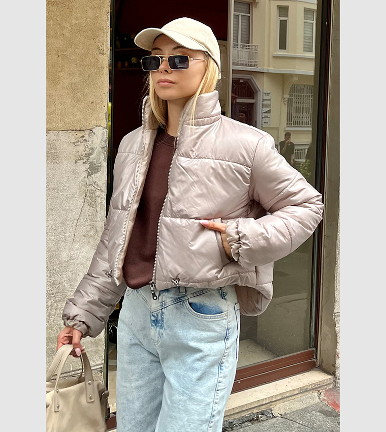 Buy Trend Alaçatı Stili Zippered High Neck Inflatable Puffer Jacket In ...