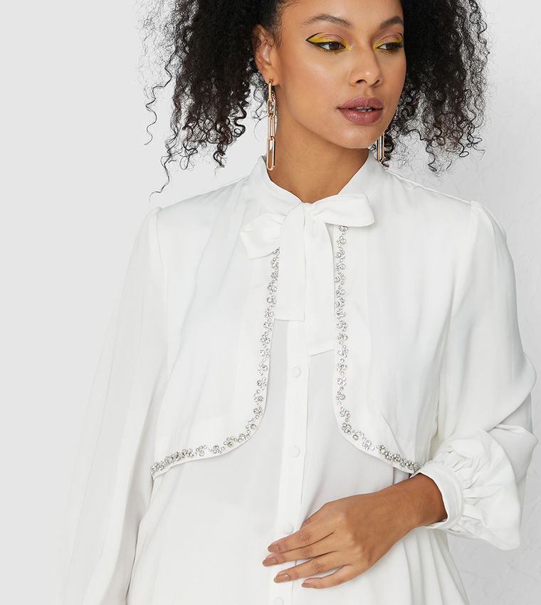 Buy ANOTAH Full Sleeves Shirt Tunic White In White | 6thStreet Oman