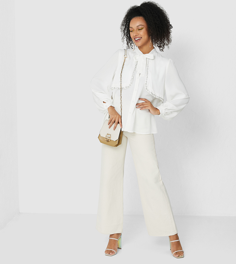 Buy ANOTAH Full Sleeves Shirt Tunic White In White | 6thStreet Oman