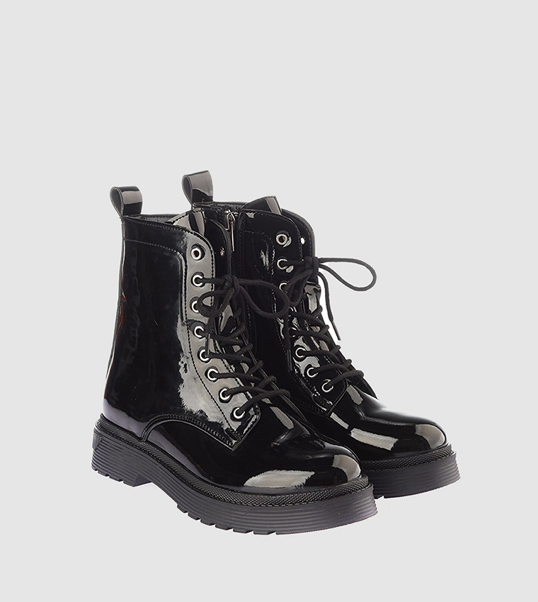 Buy Trendyol Solid Mid Top Lace Up Boots In Black | 6thStreet Bahrain