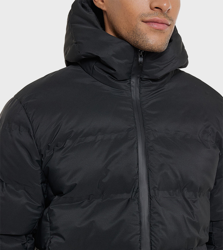 Buy R&B Hooded Puffer Jacket With Zipper Jacket In Black | 6thStreet ...