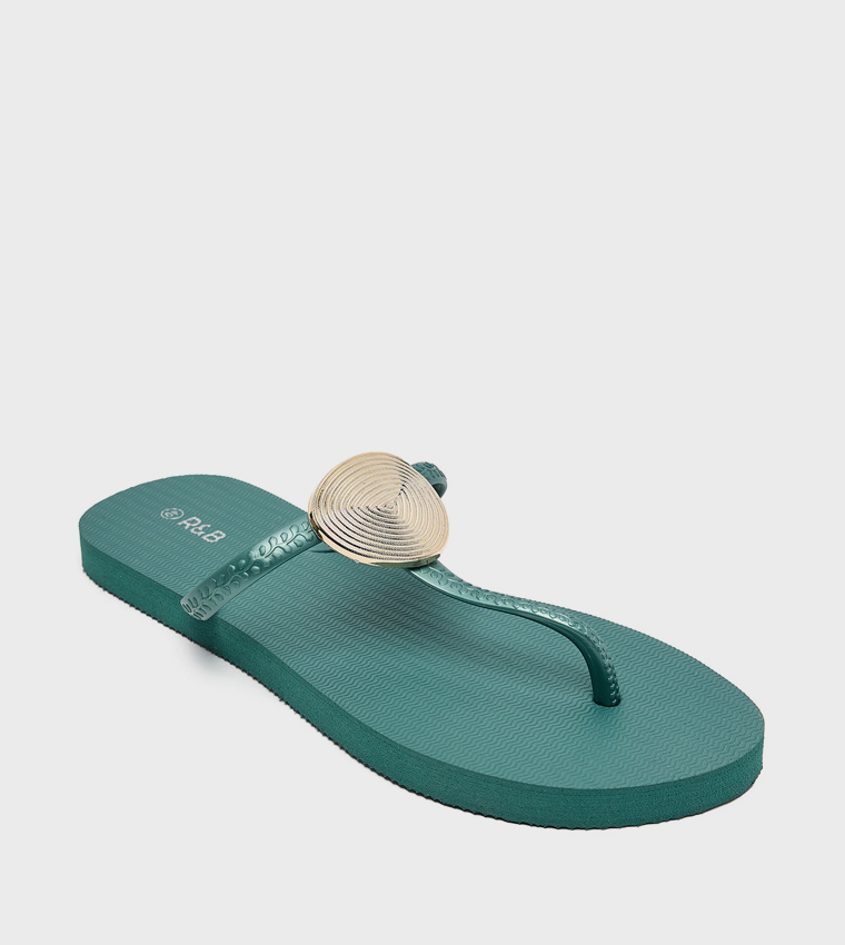 Buy R&B Toe Post Flip Flops In Green | 6thStreet Kuwait