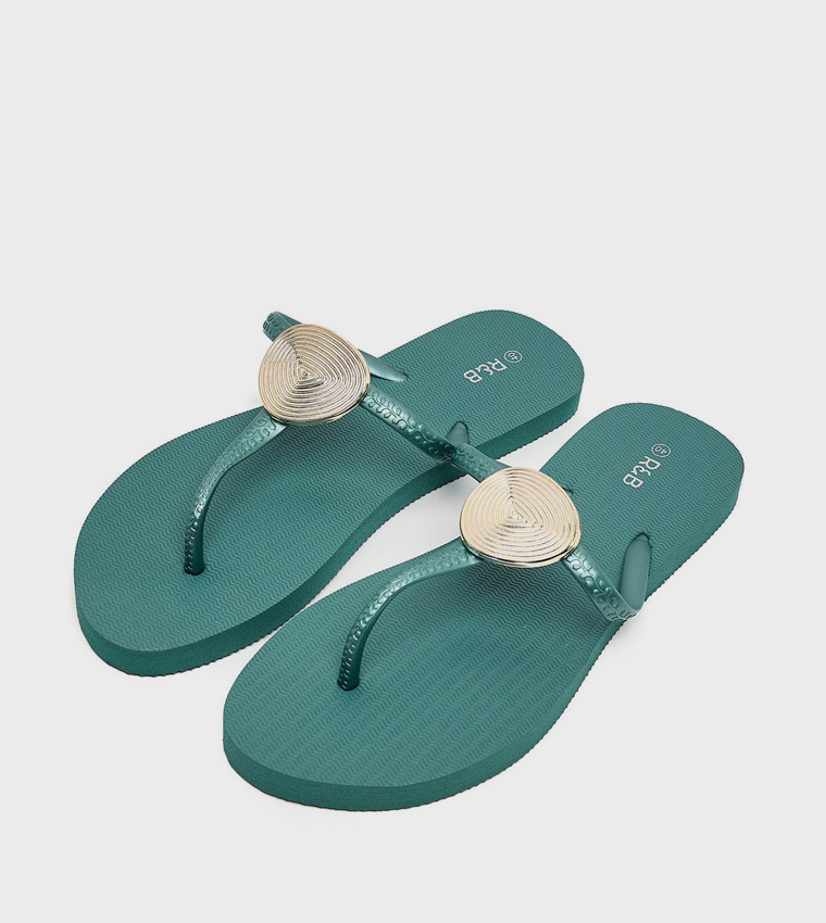 Buy R&B Toe Post Flip Flops In Green | 6thStreet Kuwait