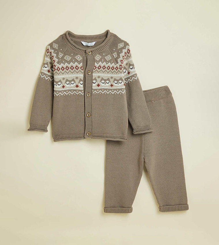 Buy R&B Patterned Knitted Clothing Set In Green | 6thStreet UAE