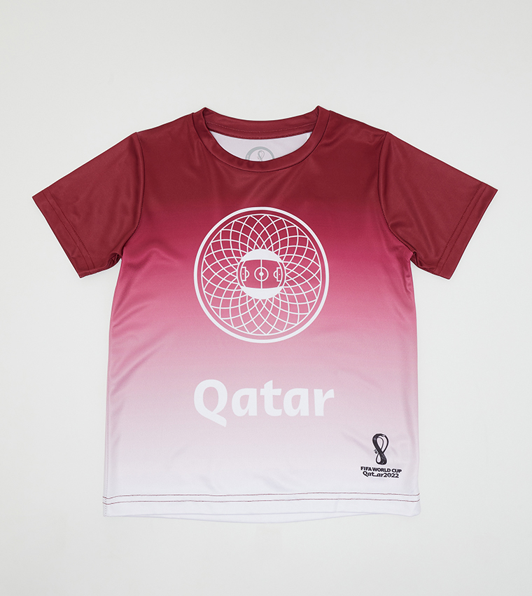 Buy FIFA Qatar Print Crew Neck T Shirt In BURGANDY | 6thstreet Saudi Arabia