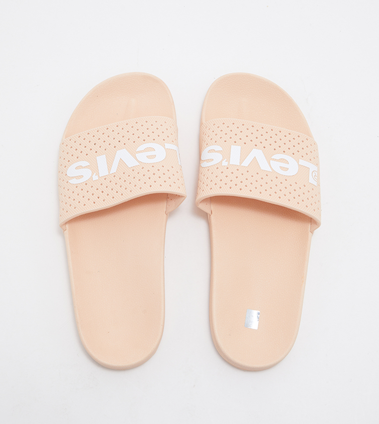 Buy Levi's JUNE Perforated Pool Slides In Peach | 6thStreet Saudi Arabia