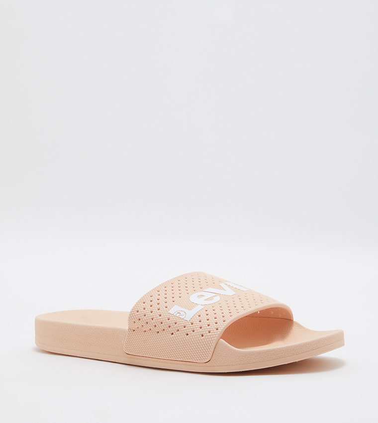 Buy Levi's JUNE Perforated Pool Slides In Peach | 6thStreet Saudi Arabia