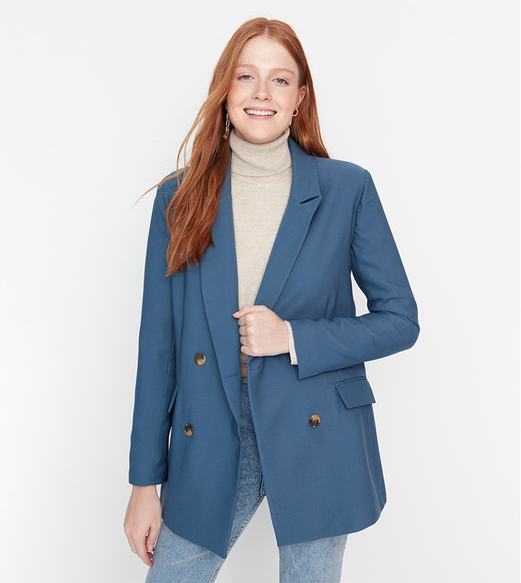 Buy Trendyol Lapel Collar Button Closure Blazer Jacket In Oil ...