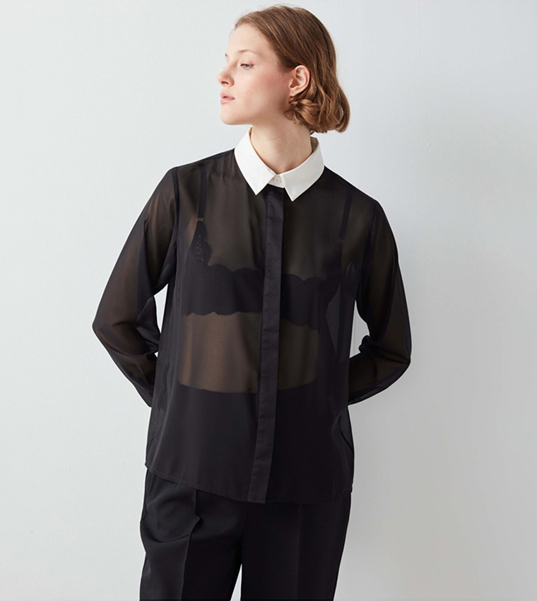 Buy Ipekyol Color Block Sheer Shirt In Black | 6thStreet Bahrain