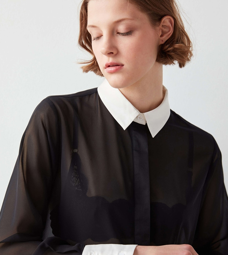 Buy Ipekyol Color Block Sheer Shirt In Black | 6thStreet Bahrain