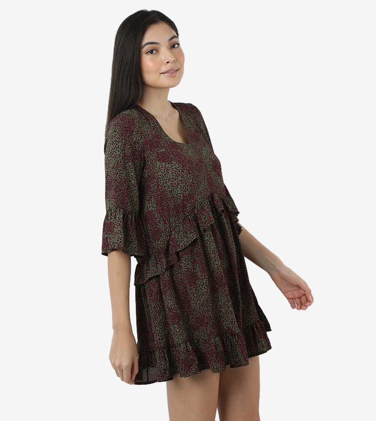 Buy Vero Moda Three Fourth Sleeves Tunic Dress Multi In Multiple Colors ...
