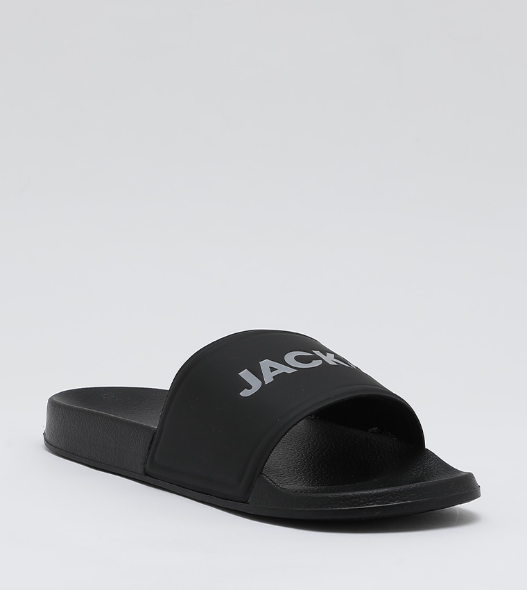 Buy Jack & Jones LARRY Logo Print Pool Sliders In Grey | 6thStreet Bahrain