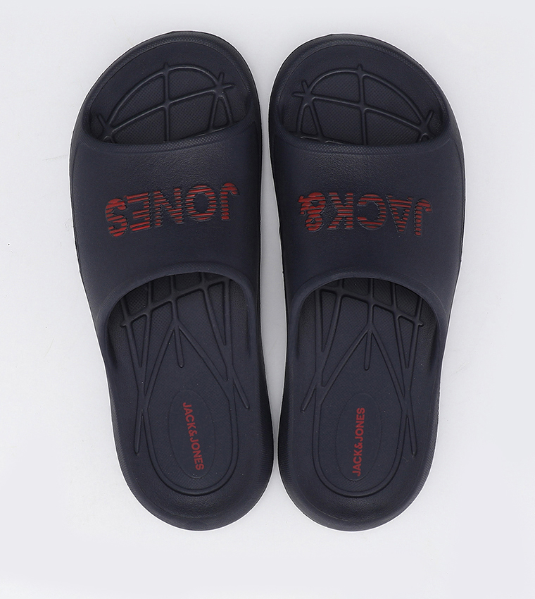 Buy Jack & Jones Logo Embossed Slides In Navy | 6thStreet UAE