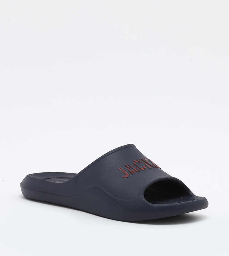 Buy Jack & Jones Logo Embossed Slides In Navy | 6thStreet UAE