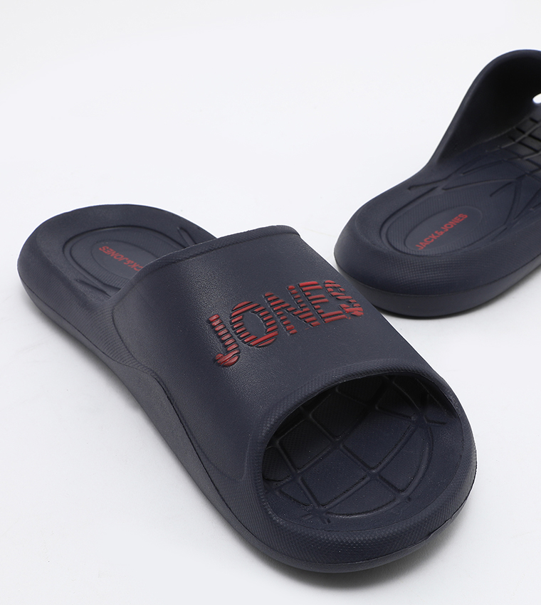 Buy Jack & Jones Logo Embossed Slides In Navy | 6thStreet UAE