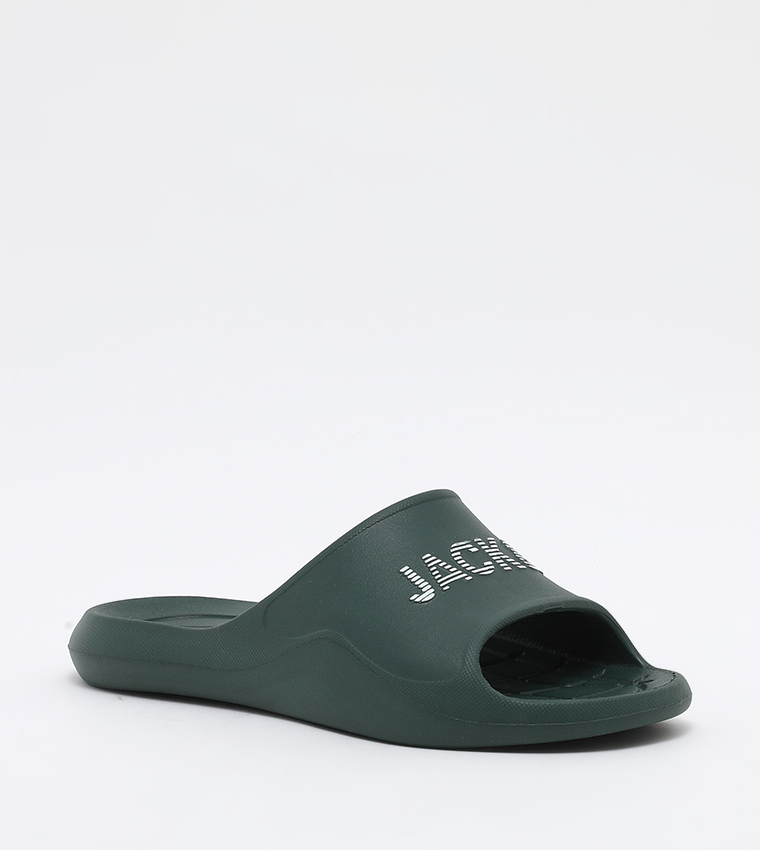 Buy Jack & Jones Logo Embossed Slides In Green | 6thStreet Saudi Arabia