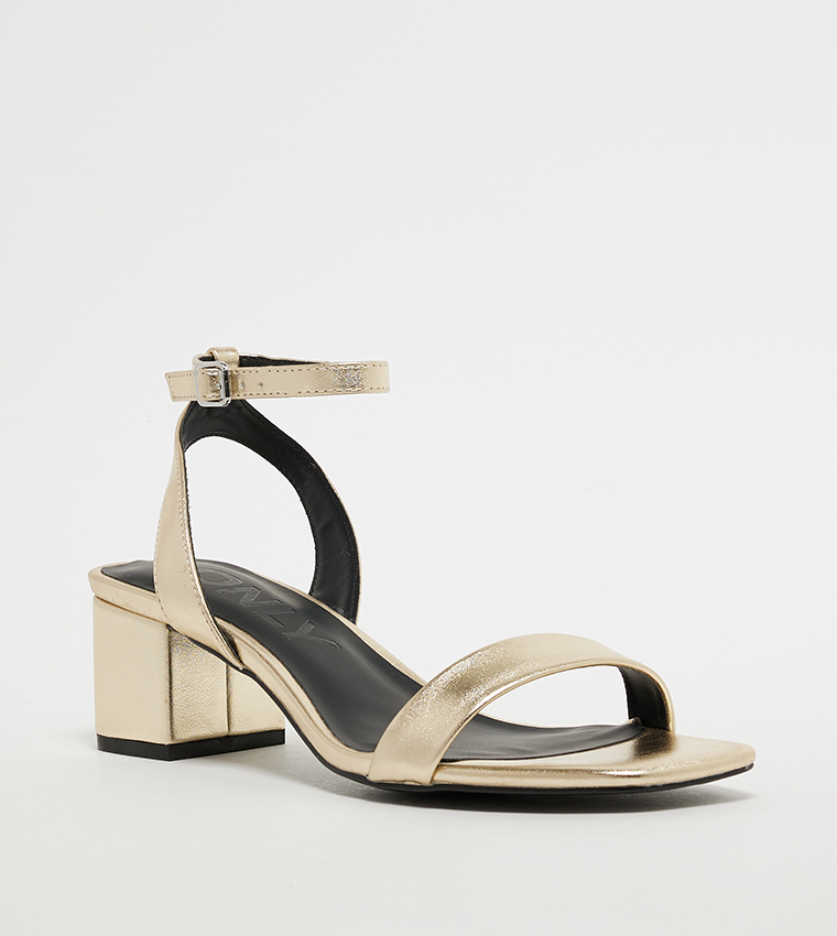 Buy Only Ankle Strap Block Heel Sandals In Gold | 6thStreet Kuwait