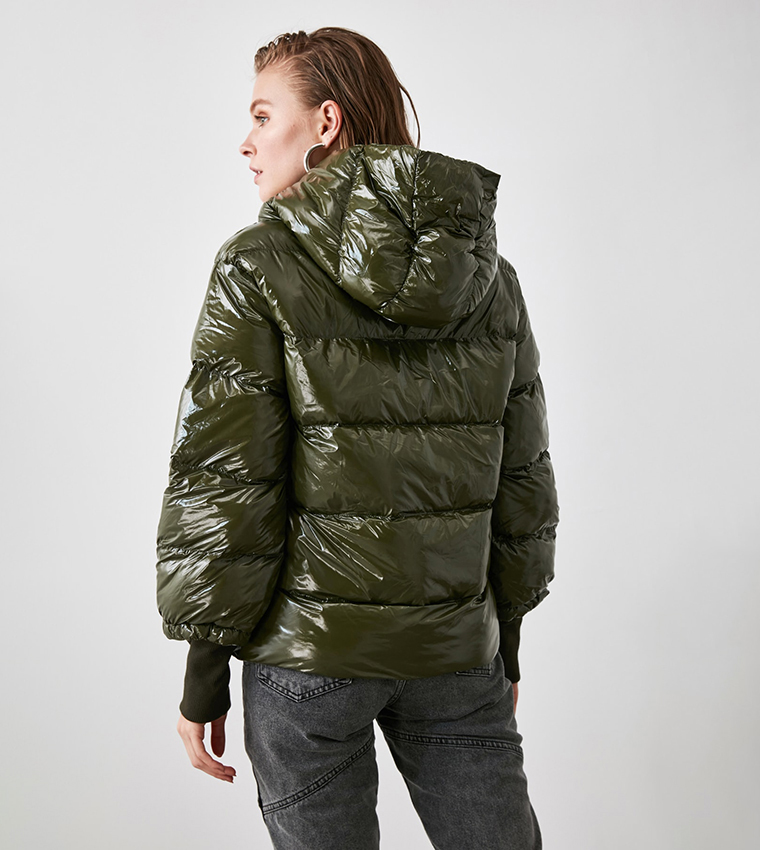 Buy Trendyol Rib Detailed Shiny Inflatable Coat In Khaki | 6thStreet UAE