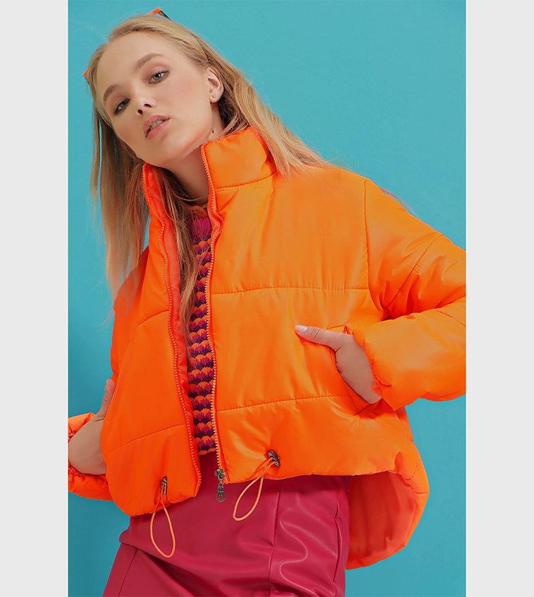 Buy Trend Alaçatı Stili Cropped Inflatable Puffer Coat In Orange ...