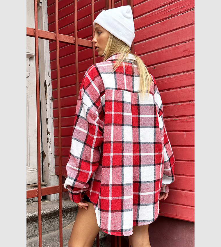 Buy Trend Alaçatı Stili Plaid Patterned Oversized Shacket In Red ...