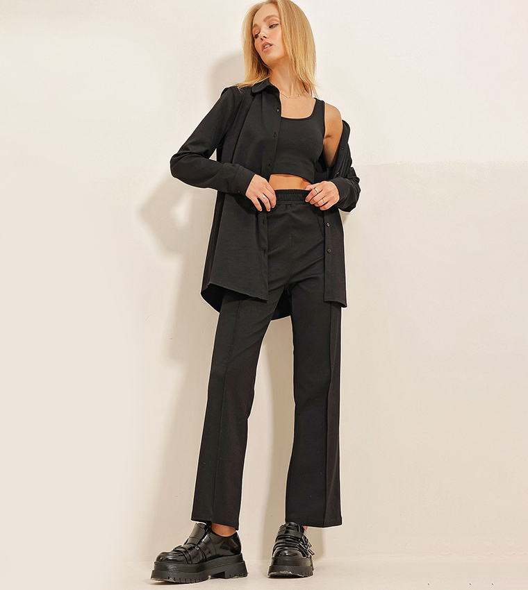 Buy Trend Alaçatı Stili 3 Piece Solid Clothing Set In Black | 6thStreet UAE
